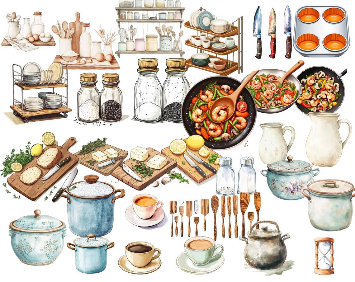 Watercolor Kitchen Clipart, Baking PNG, Cooking & Baking Clipart, Mom’s ...