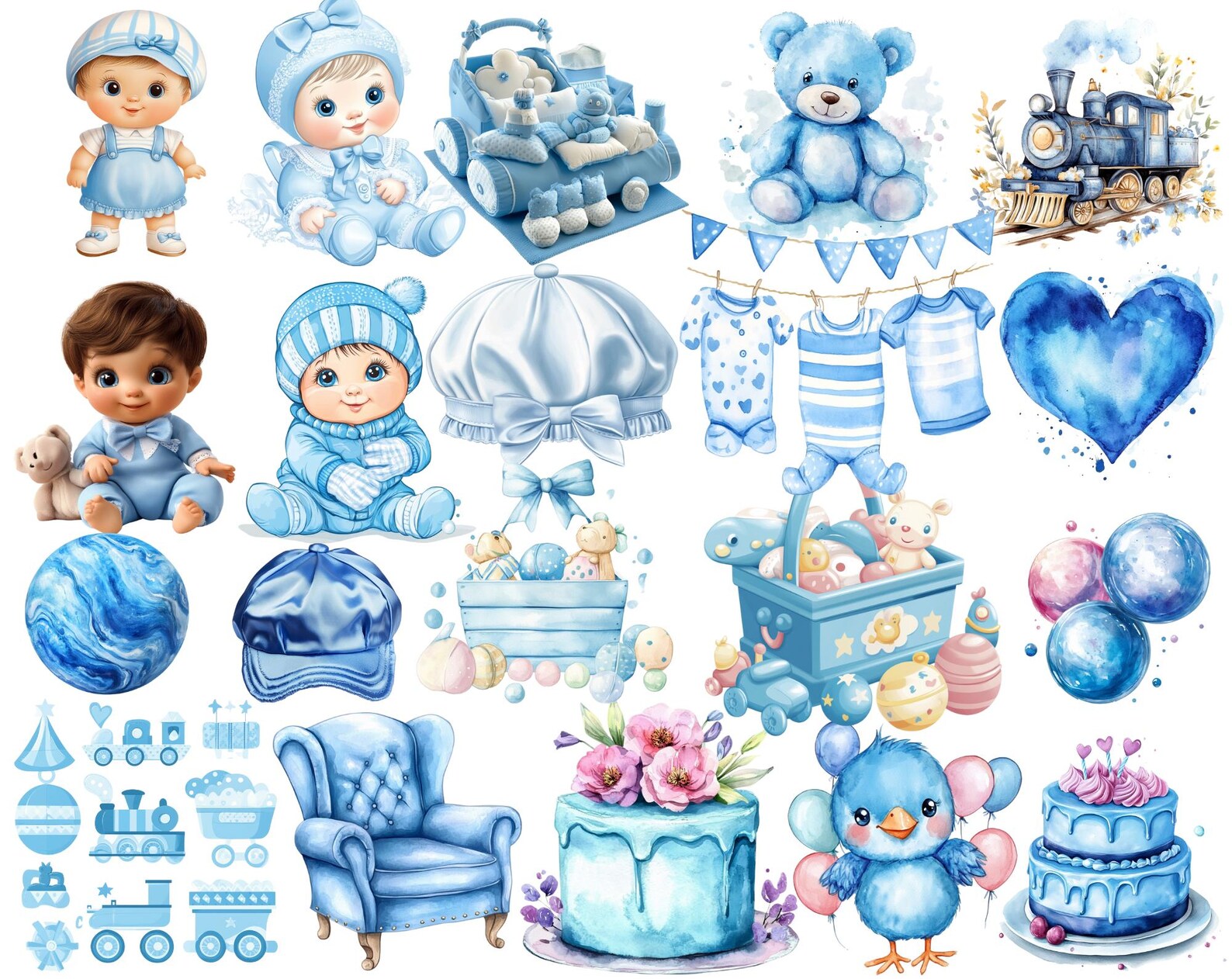 Baby Shower Watercolor Clipart Bundle, It's a Boy, It's a Girl, Blue ...