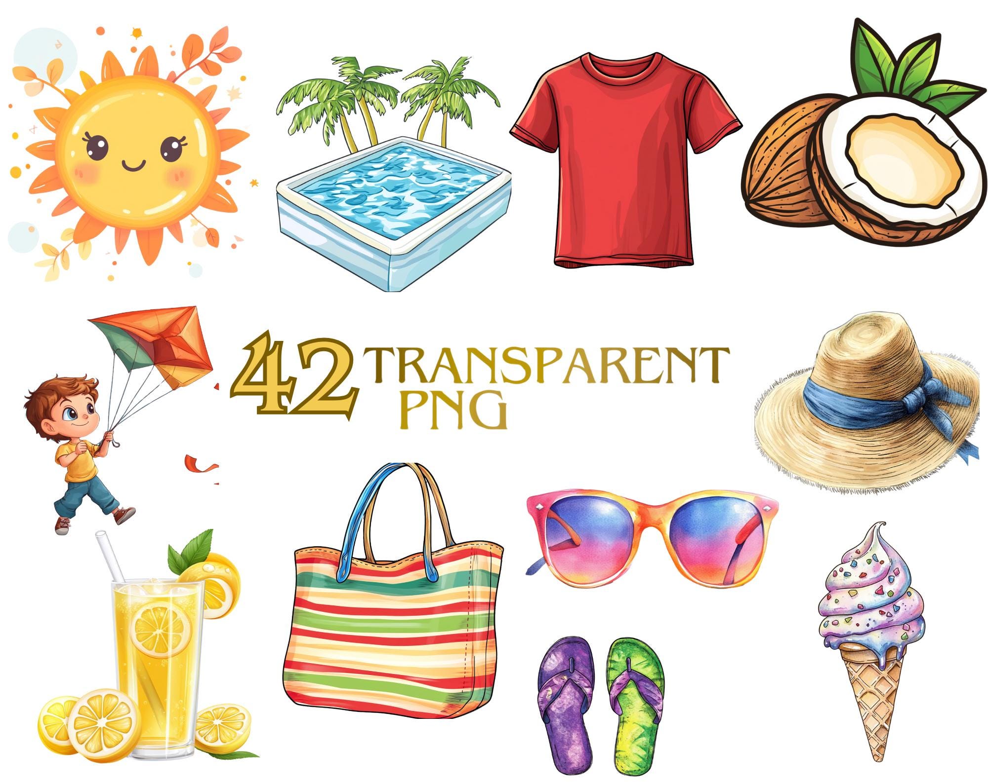 Summer Clipart PNG Cute Pool Party Clipart Watercolor Beach Clipart ...