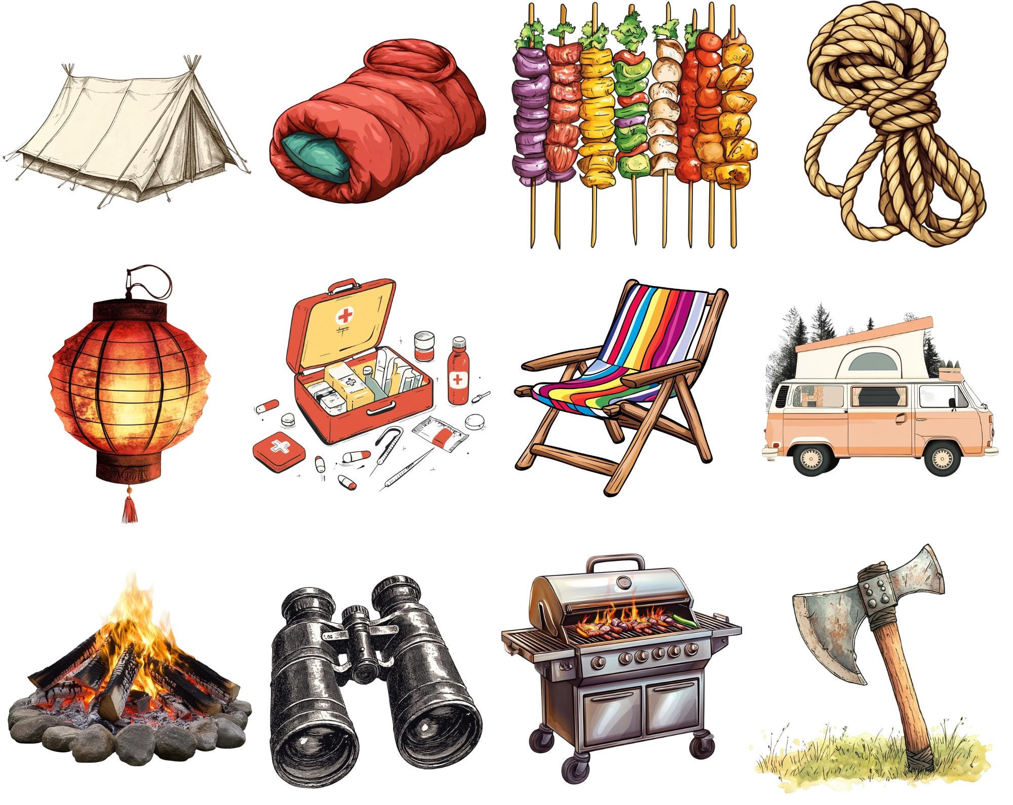 Camping Clipart Bundle Summer Camping Trailer PNG Cute Explorer Clipart ...