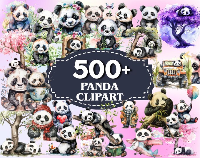12 Cute Baby Panda Clipart Bundle, Printable Watercolor Adorable Panda ...