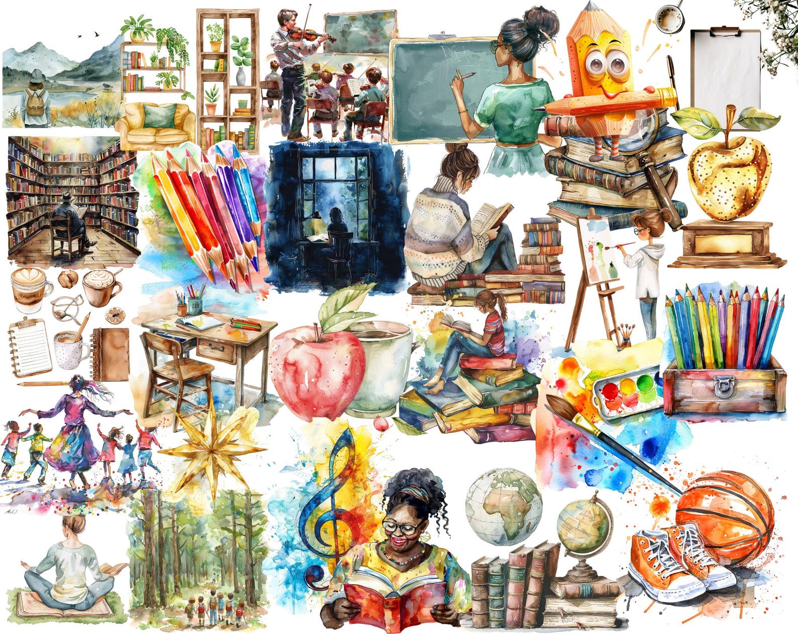 Teachers Watercolor Clipart Bundle 500+ Teacher Life Clipart, Teacher ...