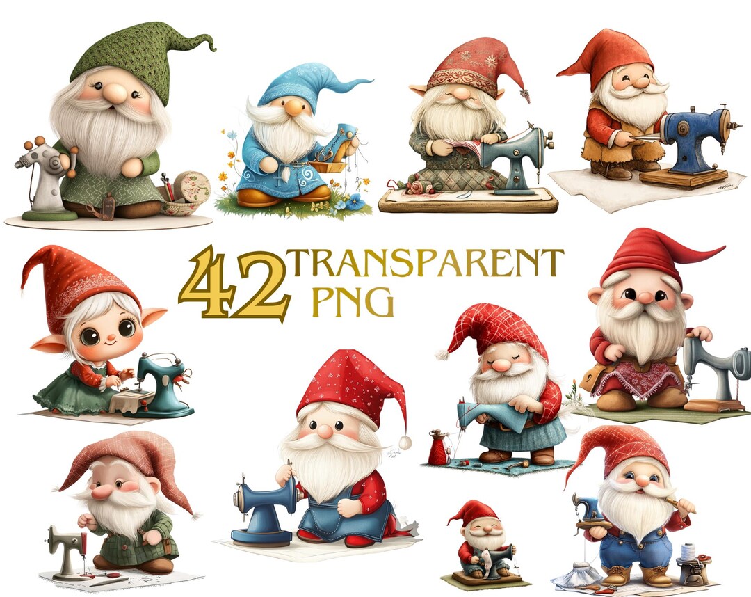 42 Gnomes Clipart Set, Traditional Clipart PNG, Watercolor Gnome ...