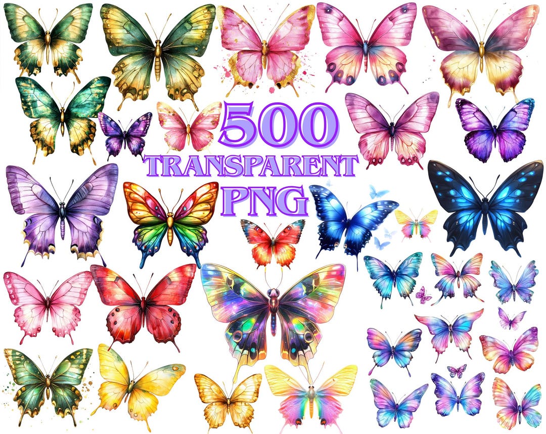 Watercolor Butterflies Clipart 500 Watercolor Butterfly PNG Colorful ...