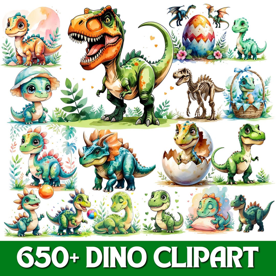 Dinosaur Watercolor Clipart Bundle, Cute Dinosaur Clipart, Baby ...