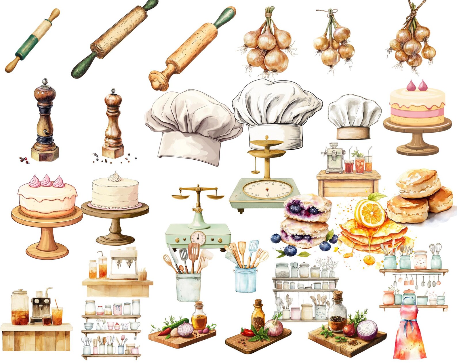 Watercolor Kitchen Clipart, Baking PNG, Cooking & Baking Clipart, Mom’s ...