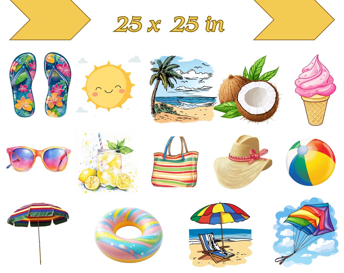 Summer Clipart PNG Cute Pool Party Clipart Watercolor Beach Clipart ...