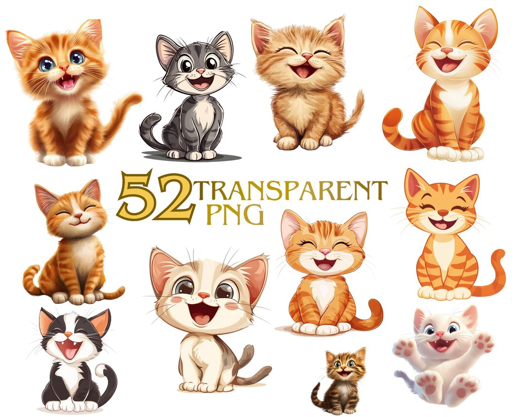 Happy Cats Clipart, My Sweet Cats Clipart Bundle, Cute Cat PNG, Kitten ...