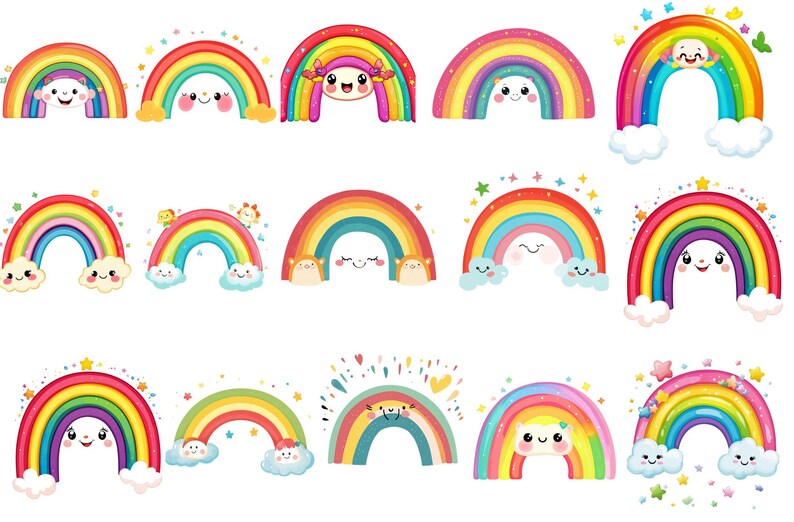 32 PNG, Rainbows Clipart Bundle, Cute Rainbow Clipart, Floral Rainbow ...