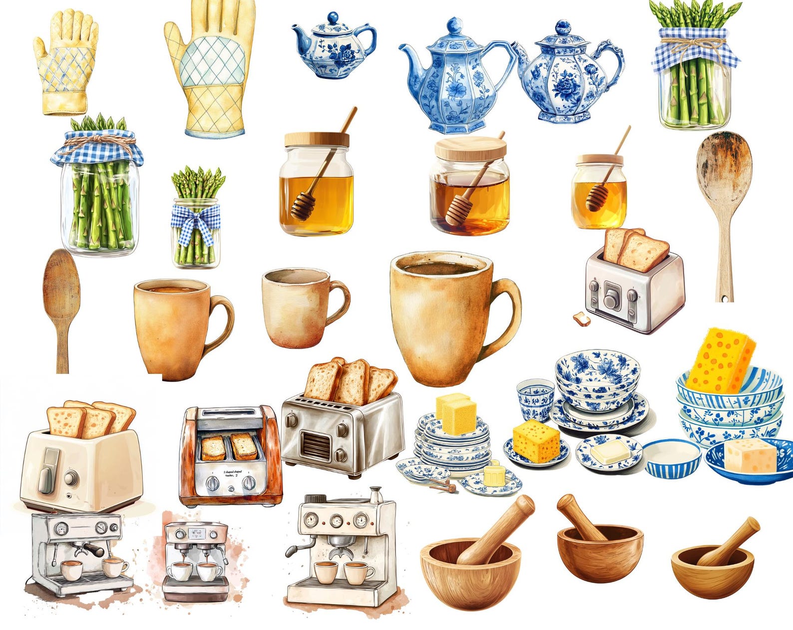Watercolor Kitchen Clipart, Baking PNG, Cooking & Baking Clipart, Mom’s ...