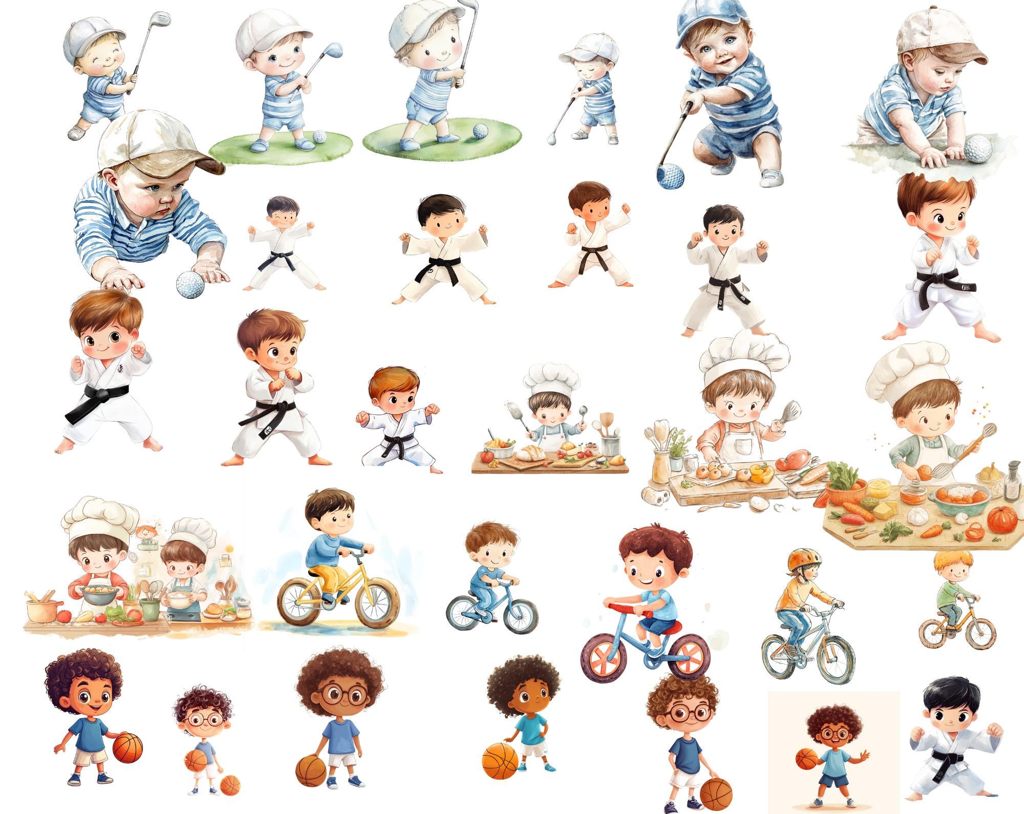 750 PNG Boys Watercolor Clipart Bundle Cute Little Boy Images, Children ...