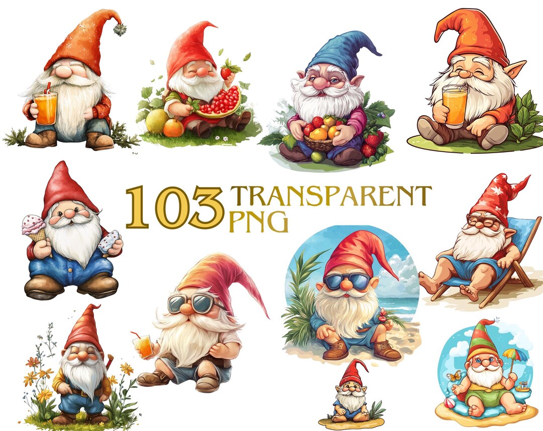 Gnomes Clipart Big Bundle, Summer Gnome Nursery Art, Digital Download ...