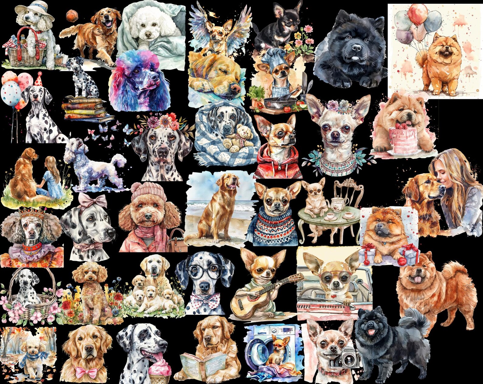 Watercolor Puppy Clipart Bundle, 100 Dog Breeds Clipart, Puppy Dog ...