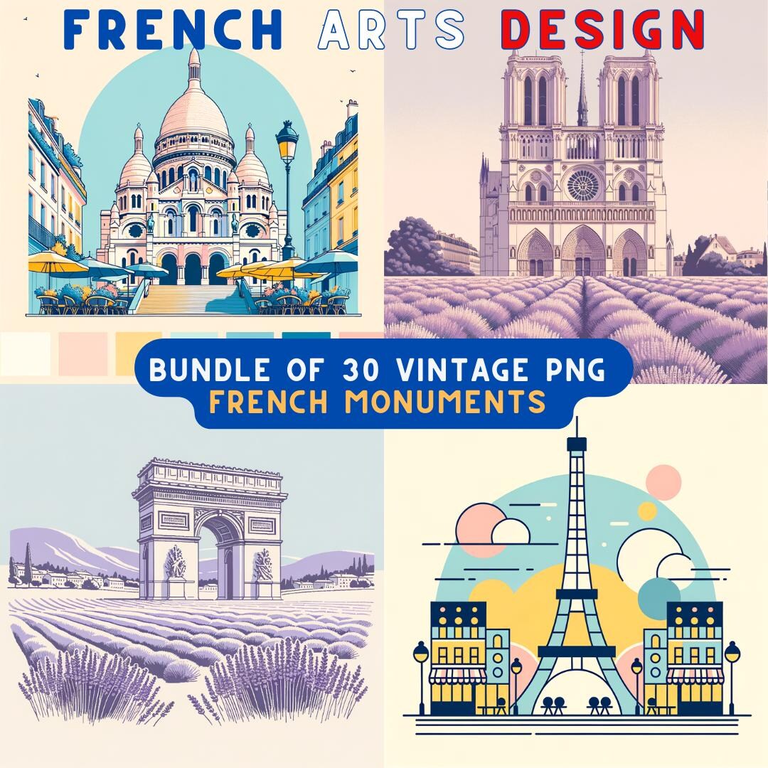 Bundle of 30 Vintage PNG French Monuments the Elegance of French ...