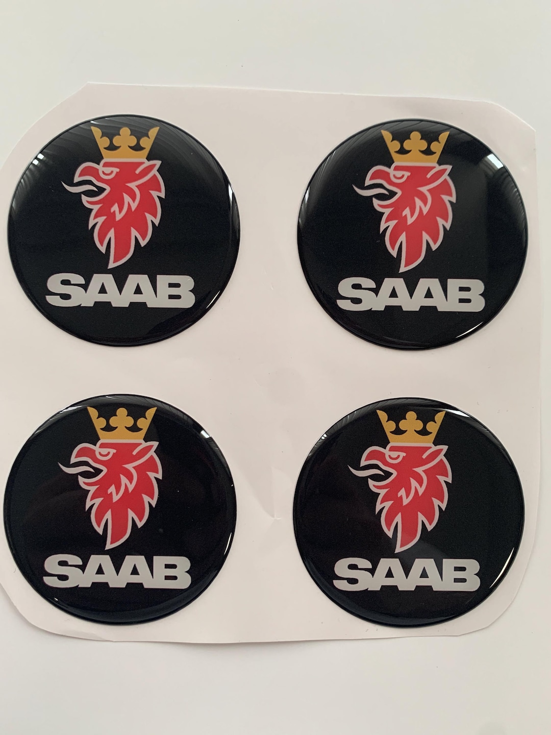 Excellent Quality / Set X 4 Self Adhesive Silicone Stickers Logo Saab ...