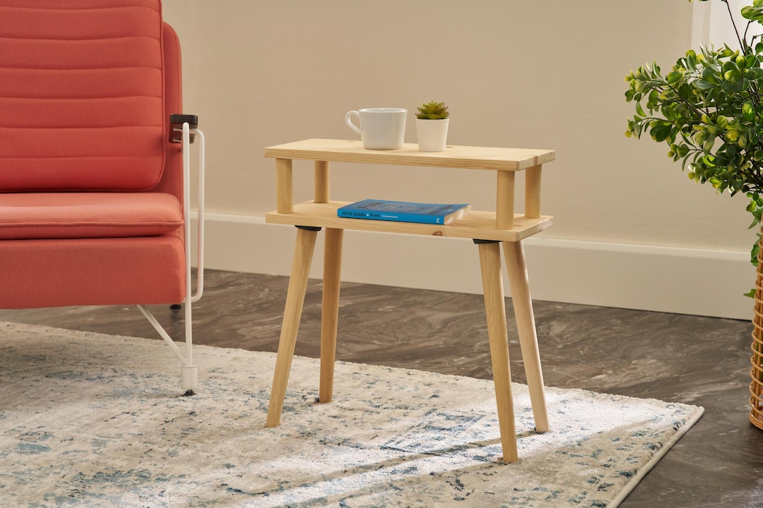 Narrow Pine Wood Side Table With Storage - Slim Sofa End Table - Etsy