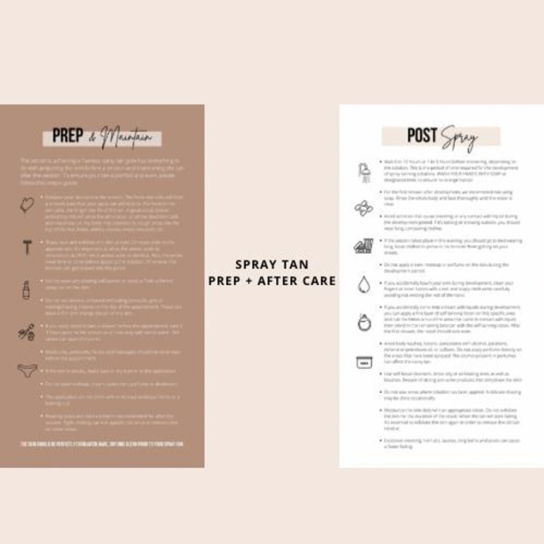 Spray Tan Prep and After Care Card - Etsy