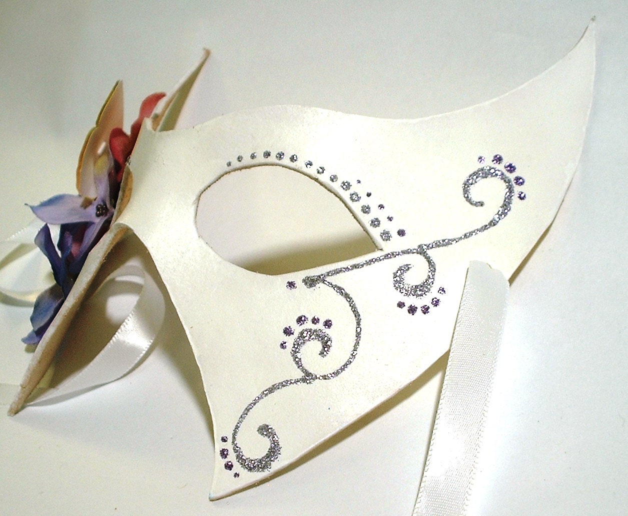 White Leather Mask With Butterfly and Flower Accents - Etsy
