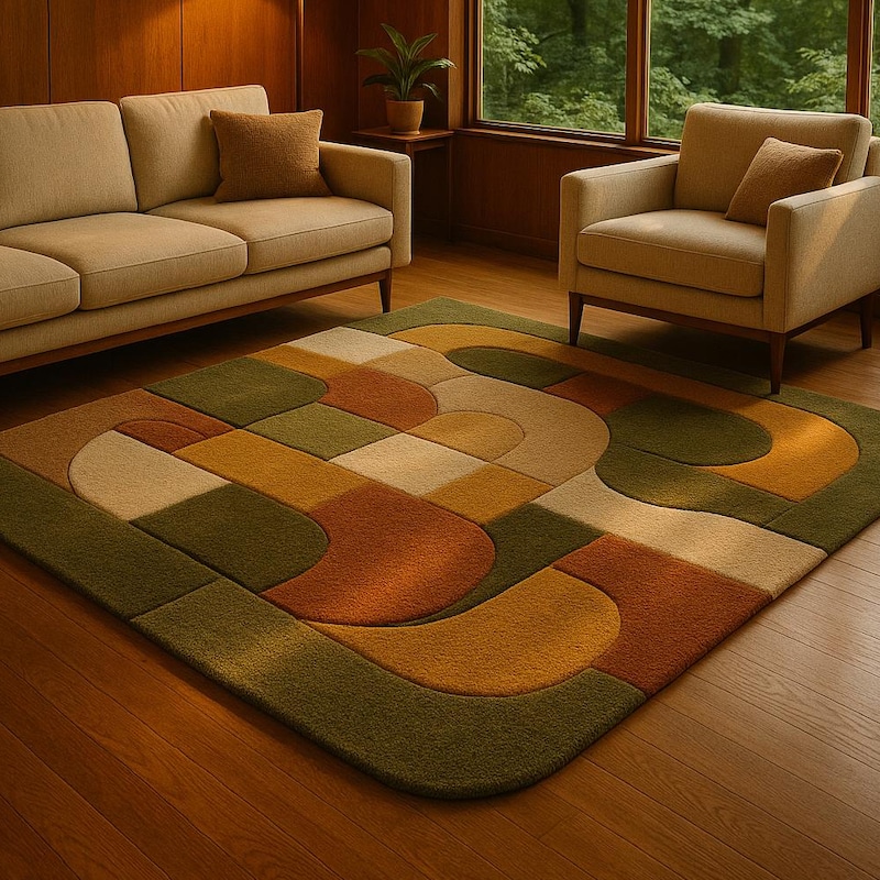 Retro Geometric Rug Green - Etsy