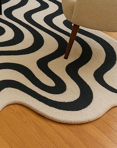 Organic Wavy Black & White Rug – Handmade Tufted Monochrome Area Carpet ...