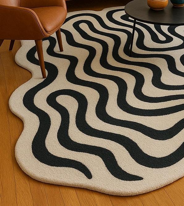 Organic Wavy Black & White Rug – Handmade Tufted Monochrome Area Carpet ...