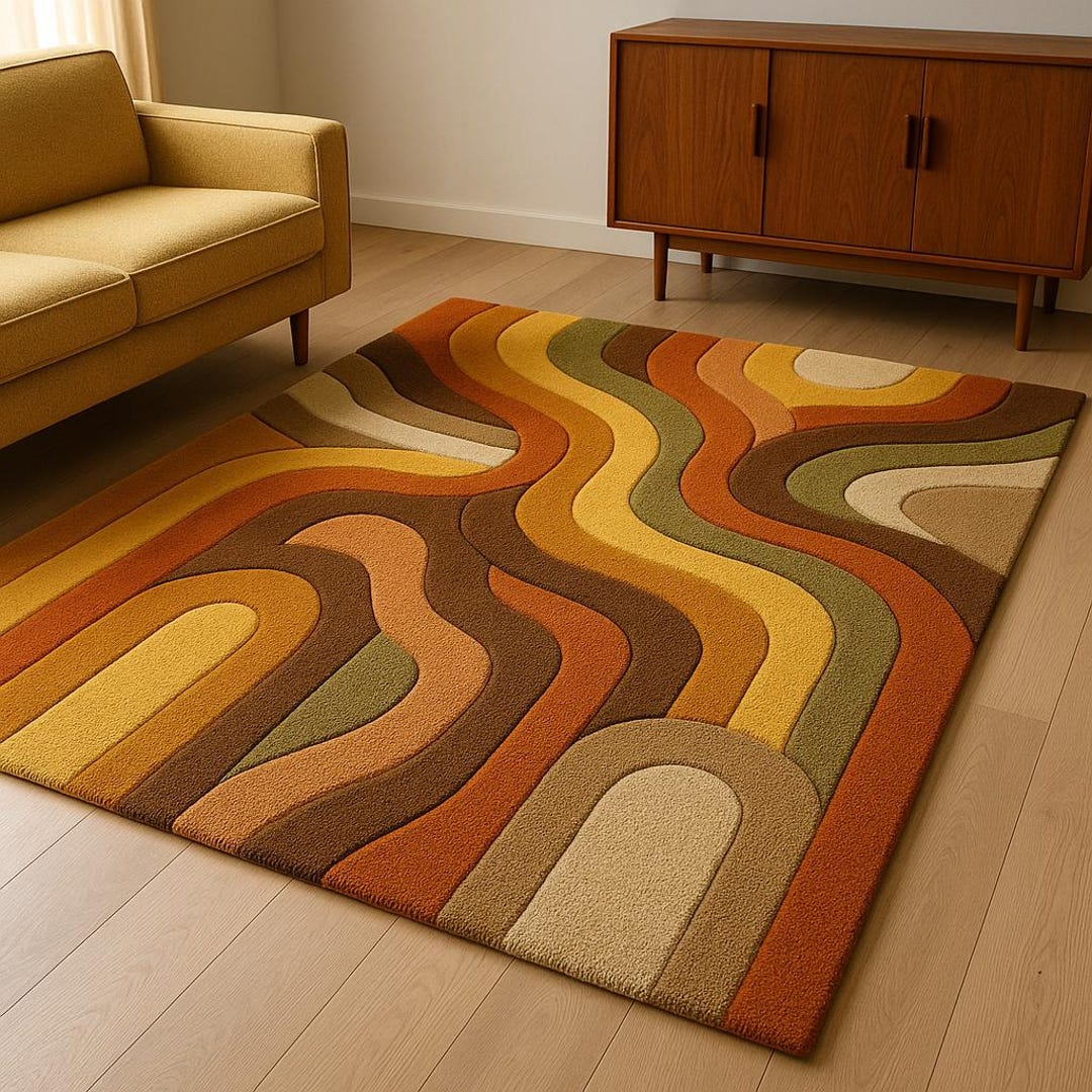 Retro Wave Shag Rug – 70s Groovy Mid-century Modern Geometric Area ...