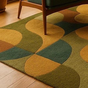 Mid Century Modern Wool Rug, Retro Geometric Area Carpet, Earthy Green ...