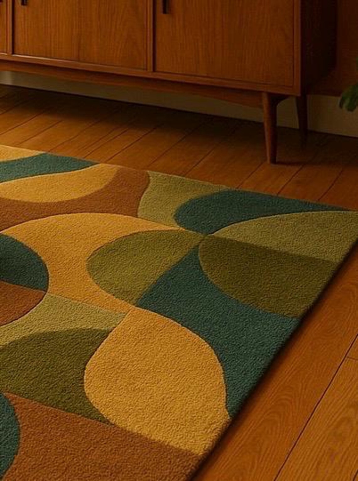 Mid Century Modern Wool Rug, Retro Geometric Area Carpet, Earthy Green ...
