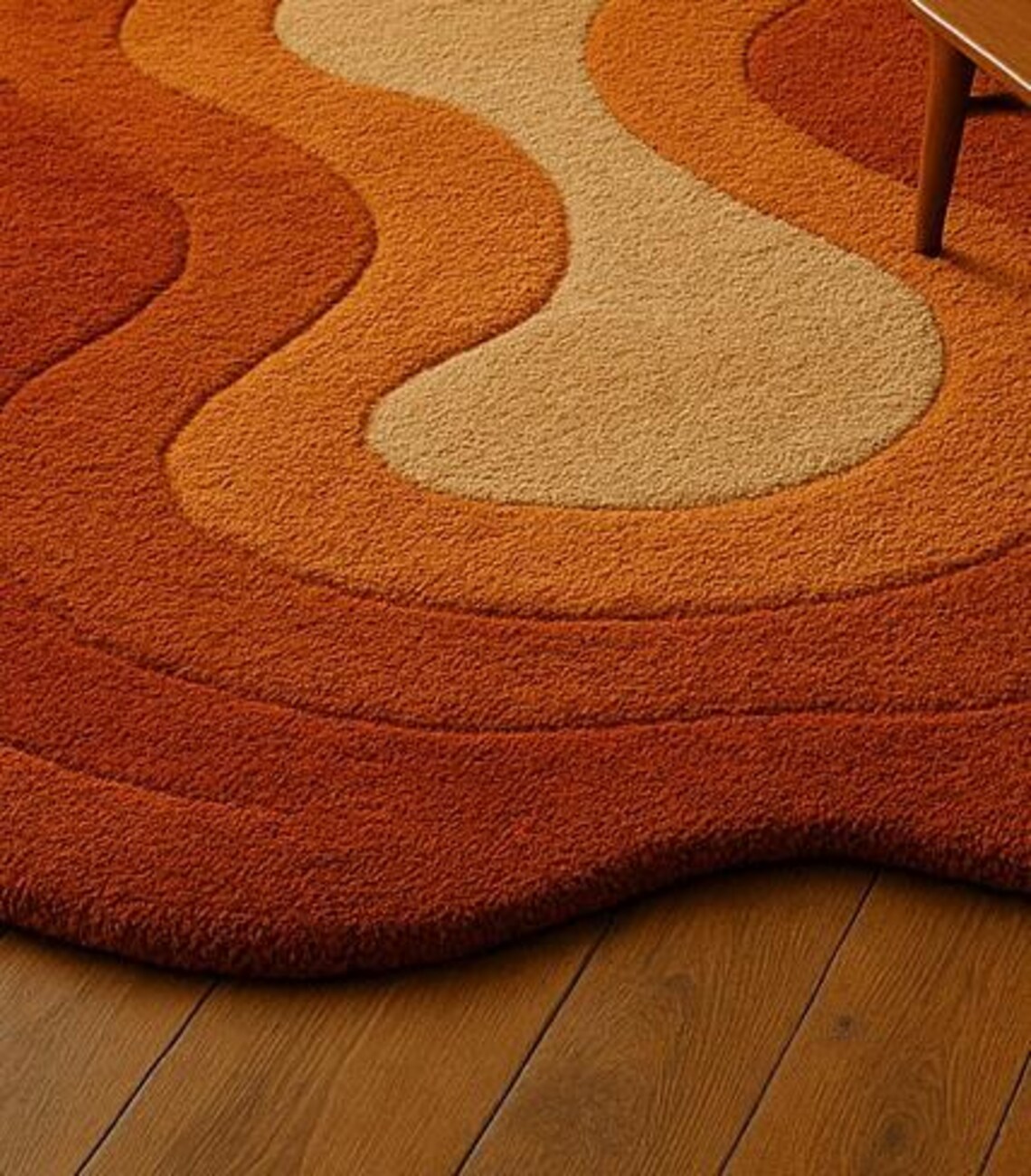 Retro Sunset Wavy Rug - Handmade Freeform Mid Century Style Wool Carpet ...
