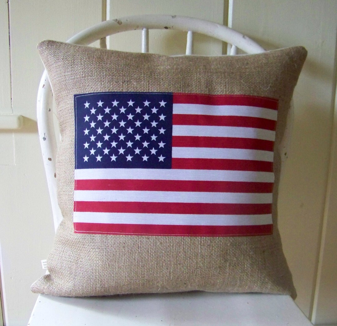 Burlap American Flag Pillow - Etsy