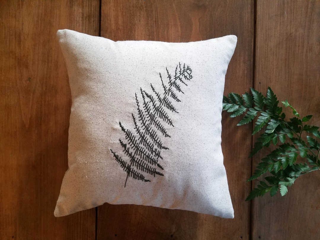 Embroidered Fern Pillow - Etsy