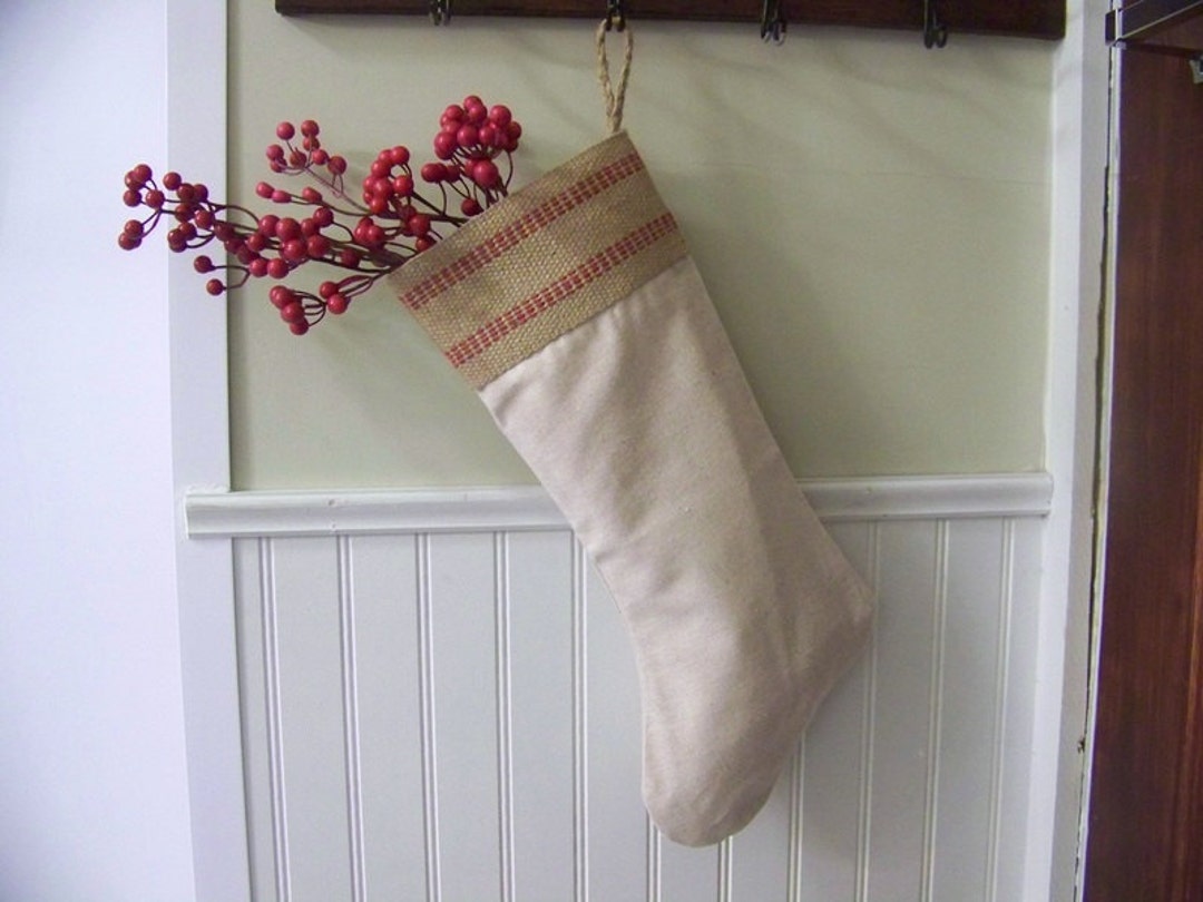 Red Stripe Jute Stocking Personalized Christmas Decoration Natural ...