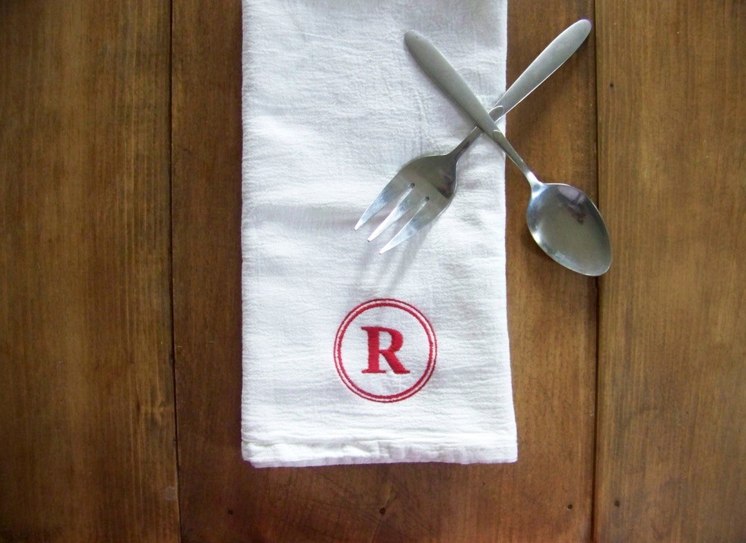 Personalized Monogram Tea Towel Circle White Cotton - Etsy