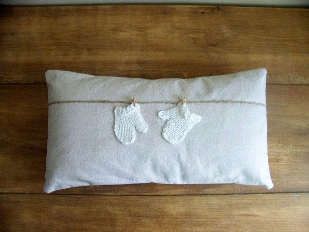 Handmade Mitten Pillow Cover: Knitted Mittens on Clothesline - Etsy