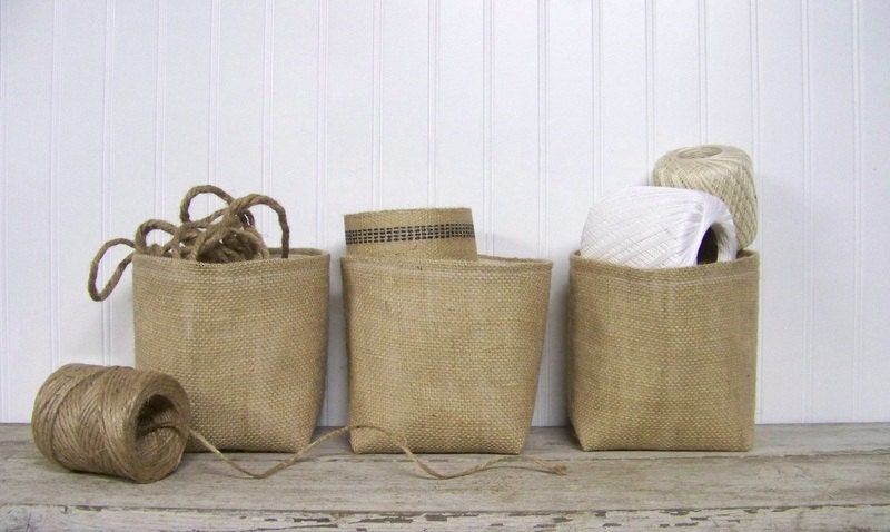Set of 3 Plain Burlap Baskets - Etsy