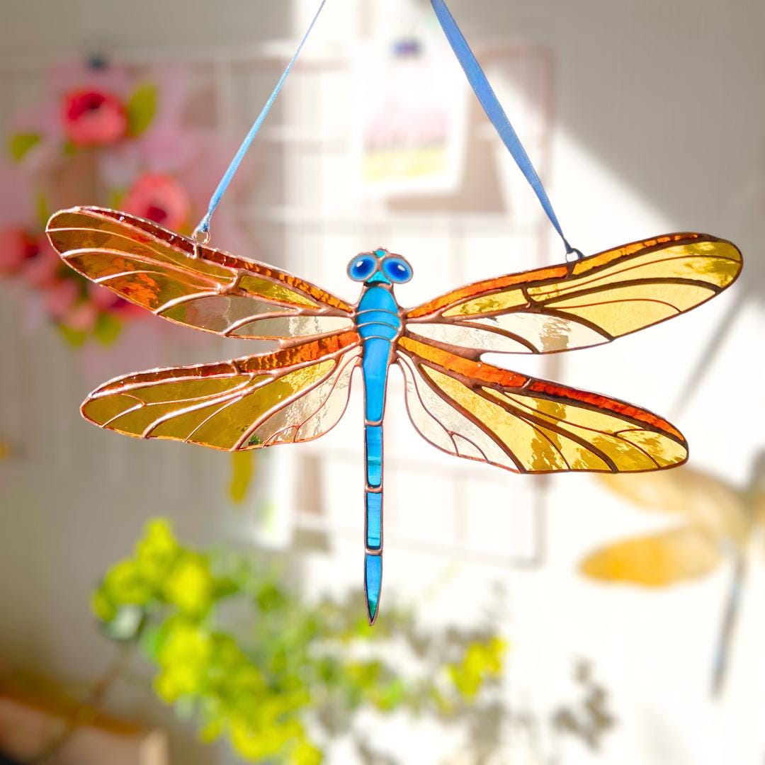 Dragonfly Stained Glass Suncatcher / Insect Stained Glass Window Hangings / Unique Holiday Gift ...