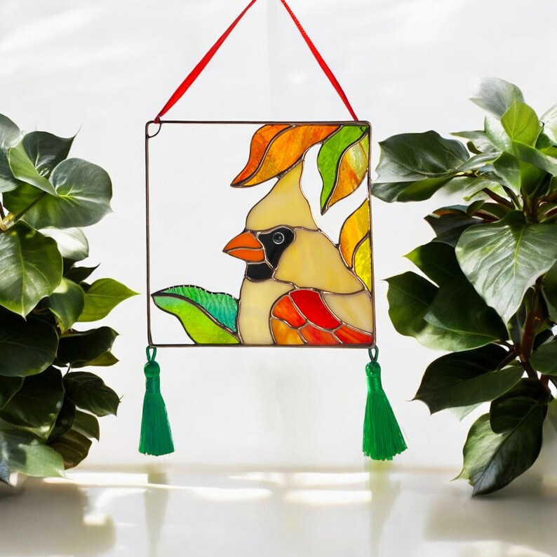 Cardinal Stained Glass Window Hangings / Christmas Gifts / Wall Hanging ...