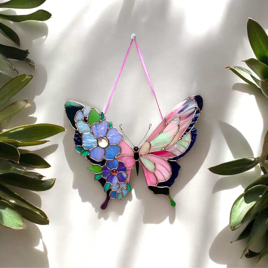 Butterfly Stained Glass Window Hangings / Gifts for Grandma / Butterfly ...