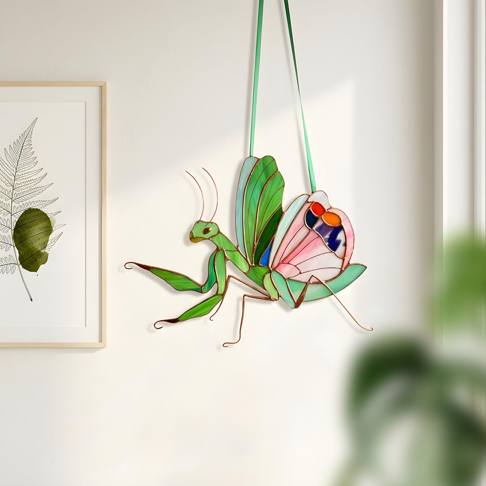 Praying Mantis Stained Glass Suncatcher - Statement Wall Art Quirky ...