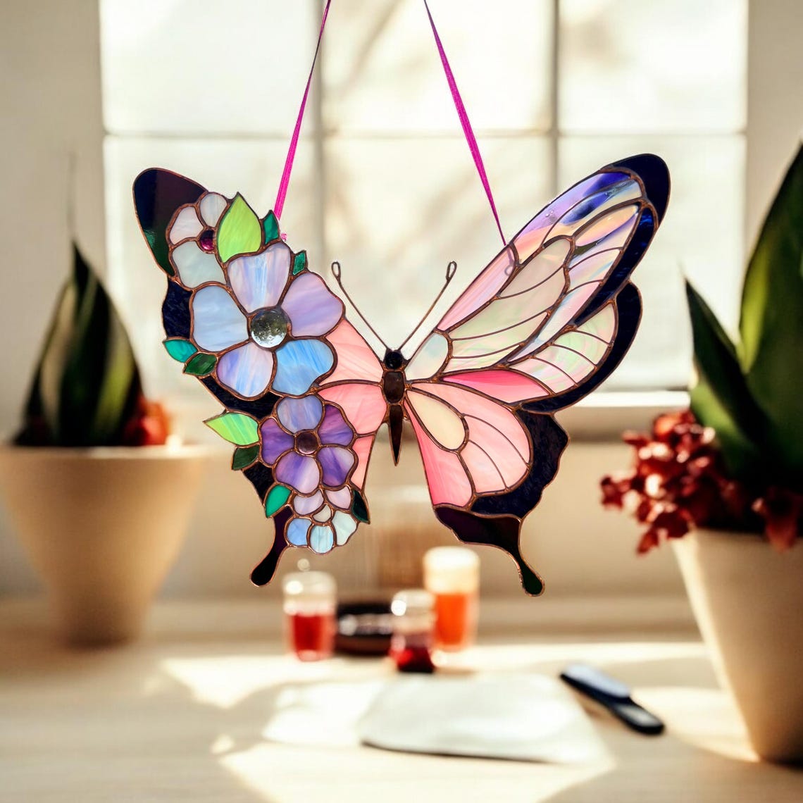 Butterfly Stained Glass Window Hangings / Gardening Gift for Her ...