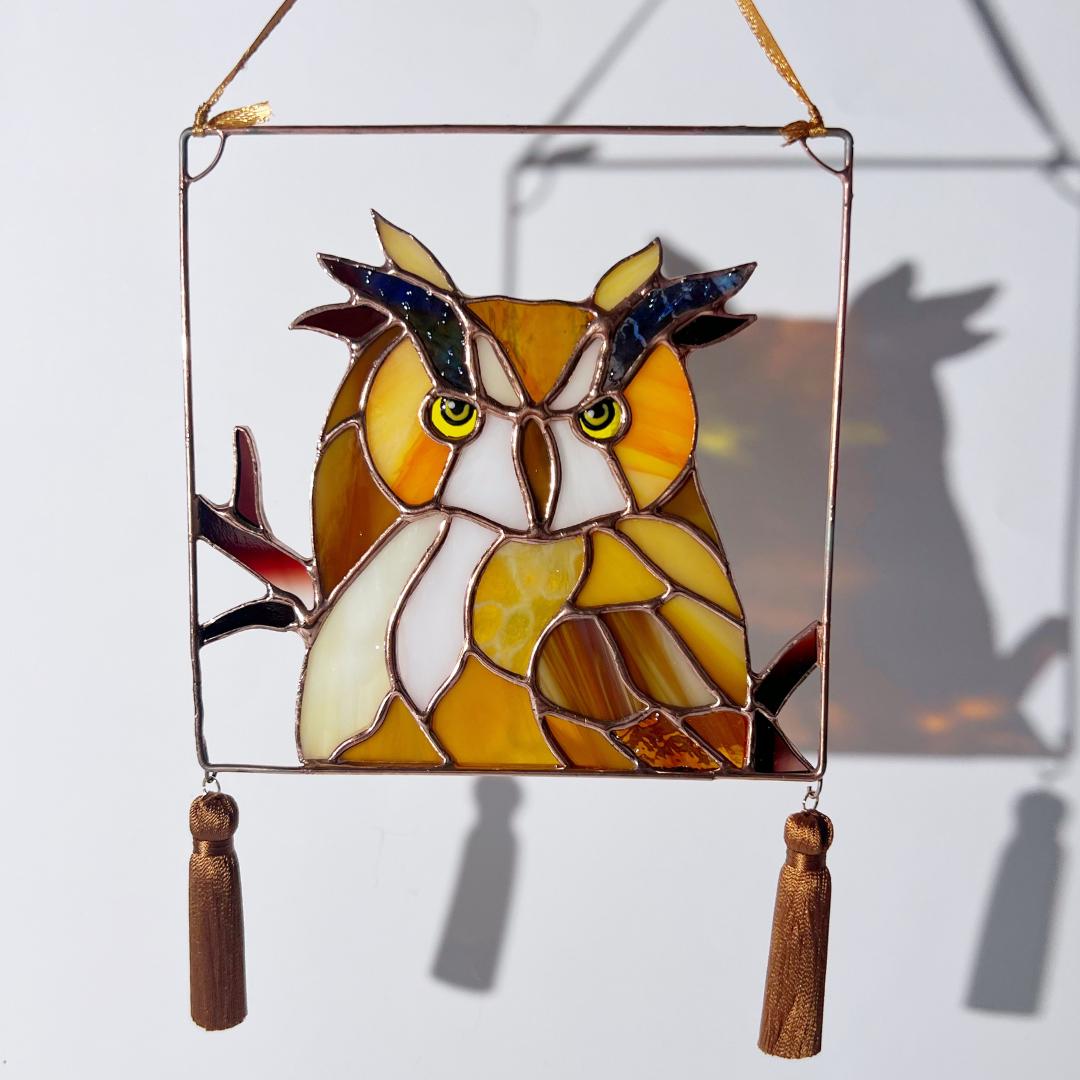 Horned Owl Stained Glass Window Hangings / Christmas Gifts for Mom ...