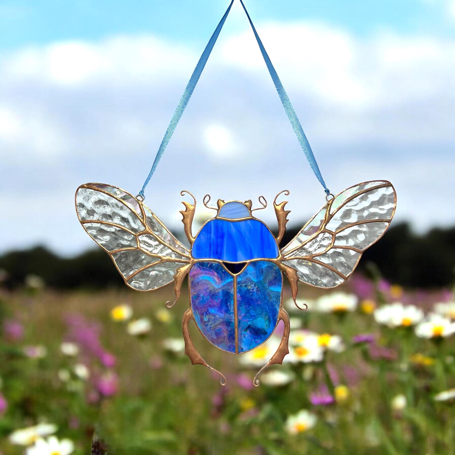 Scarab Beetle Stained Glass Suncatcher / Light Catcher / Insect Custom ...