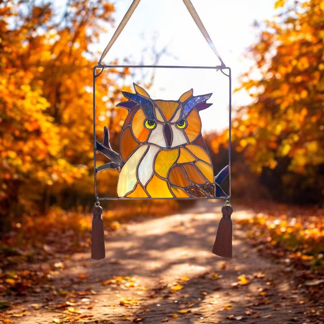 Horned Owl Stained Glass Window Hangings / Christmas Gifts for Mom ...