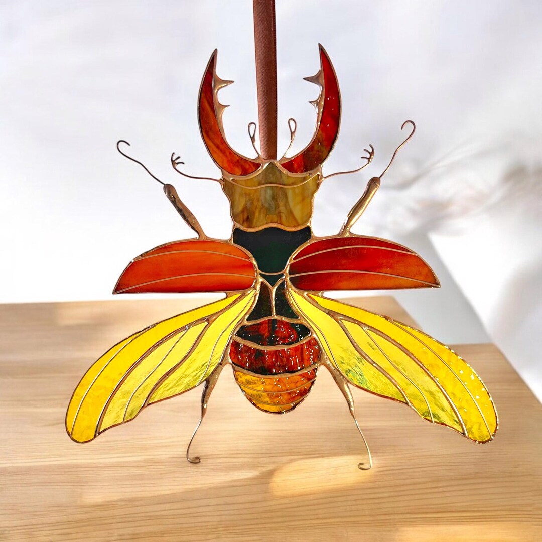 Stag Beetle Stained Glass Window Hangings / Custom Stained Glass Wall ...