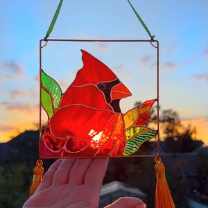 Red Cardinal Stained Glass Sunactcher / Bird Stained Glass Window ...