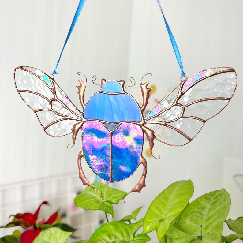 Scarab Beetle Stained Glass Suncatcher / Light Catcher / Insect Custom ...