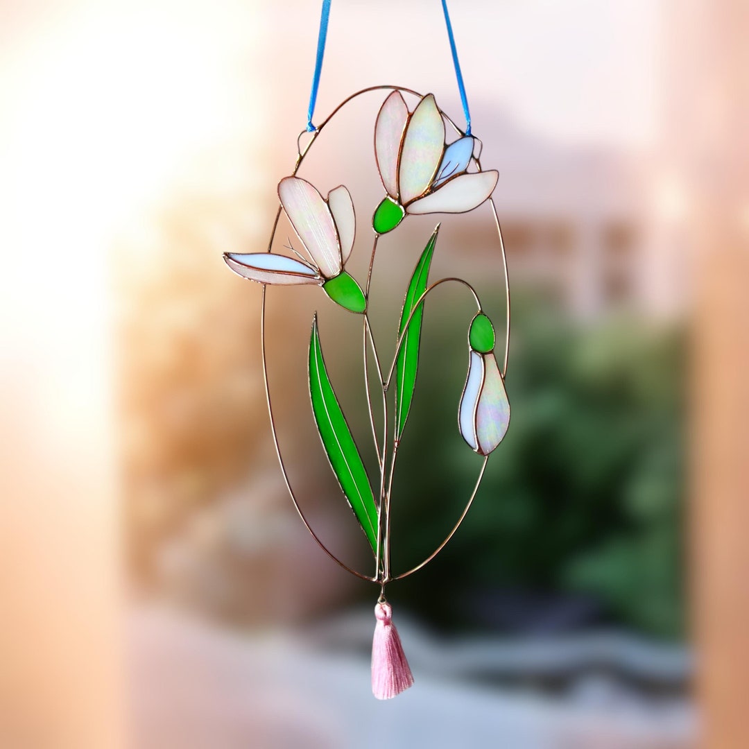 Birth Flower Snowdrop Stained Glass Window Hangings / Flower Suncatcher ...