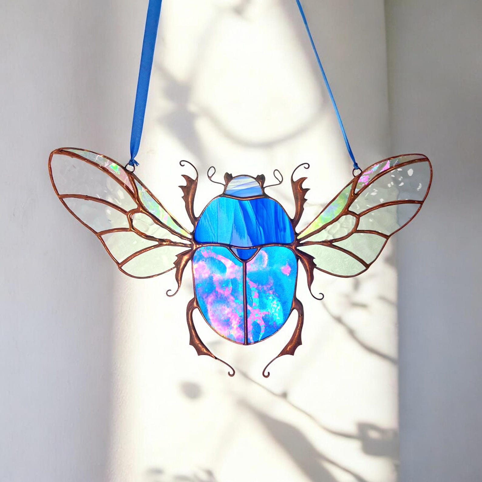 Scarab Beetle Stained Glass Suncatcher / Light Catcher / Insect Custom ...