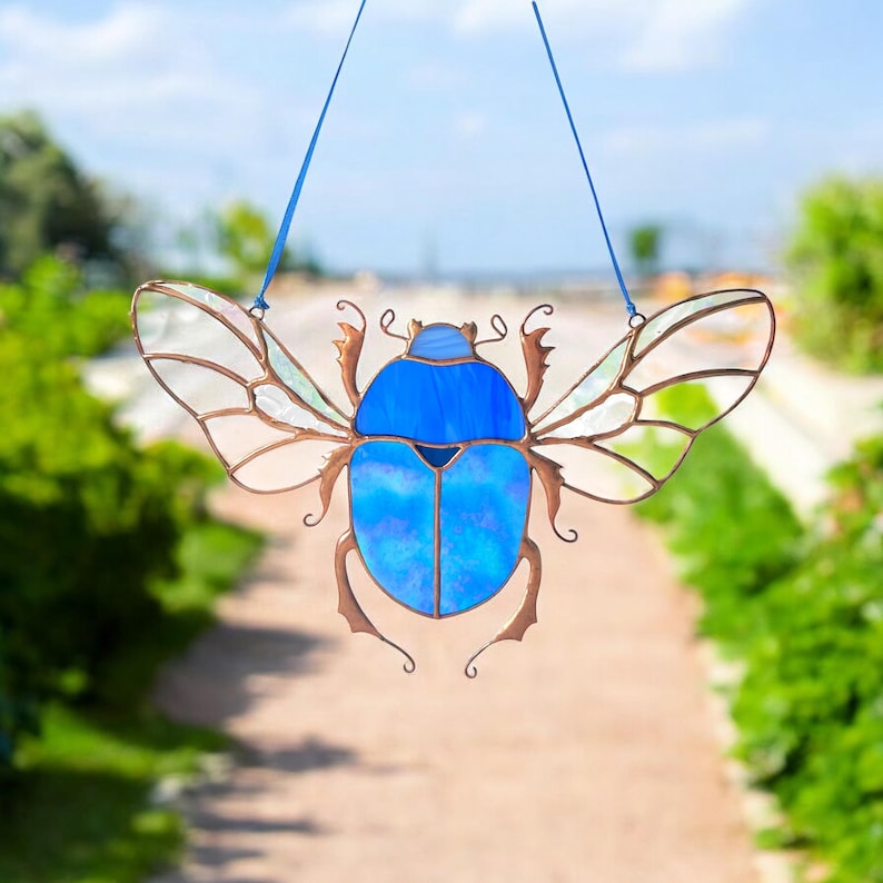 Scarab Beetle Stained Glass Suncatcher / Light Catcher / Insect Custom ...