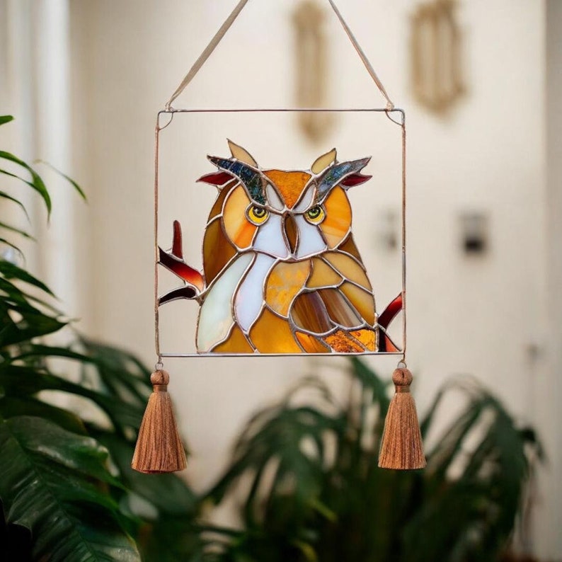 Horned Owl Stained Glass Window Hangings / Christmas Gifts for Mom ...